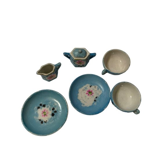Unknown | Toys | Vintage Handmade Miniature Toy Tea Set Painted Blue ...